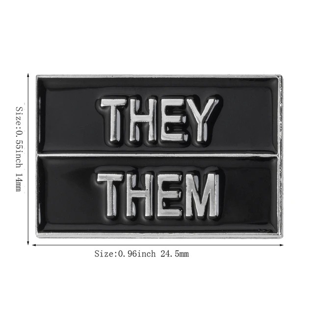 They/Them Pronoun Rectangle Enamel Pin - Rainbow Republic