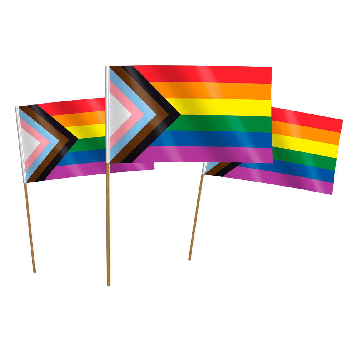 Progress Pride Wooden Hand Flags x5 - Rainbow Republic